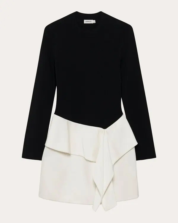 Simkhai Noel Knit Twill Combo Draped Mini Dress - Black