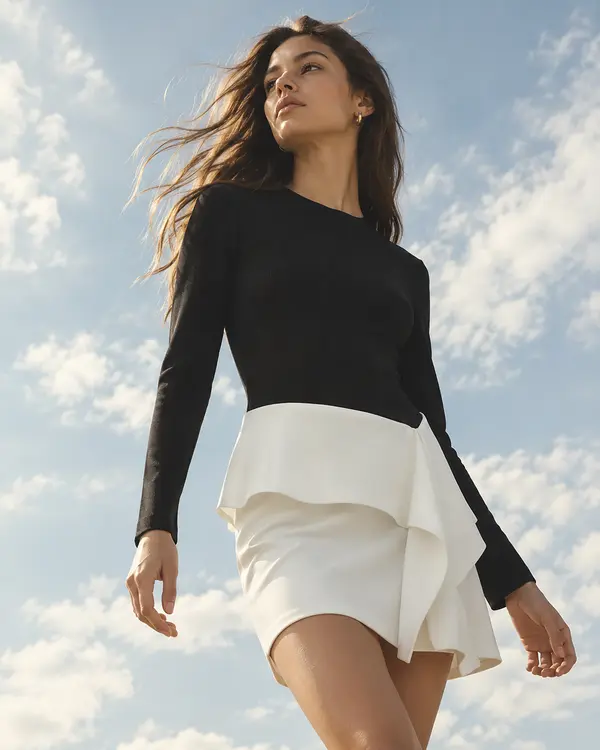 Simkhai Noel Knit Twill Combo Draped Mini Dress