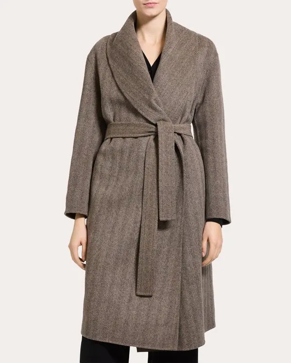 Theory Herringbone Wool Cashmere Shawl Coat - Multicolor