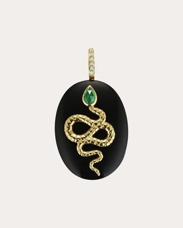 KATE COLLINS Small Onyx Serpent Cabochon Pendant