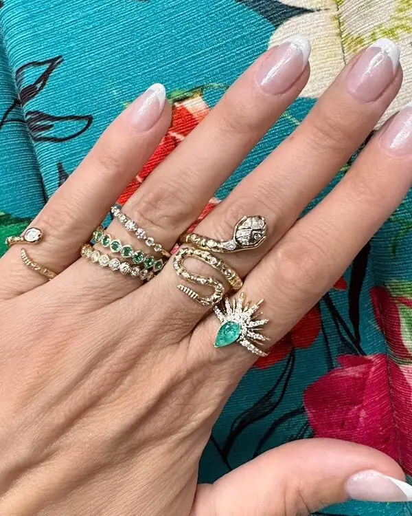 THREE STORIES JEWELRY Emerald & Diamond Tiny Rattlesnake Ring