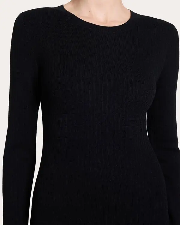 Theory Regal Wool Ribbed Long-sleeve Dress