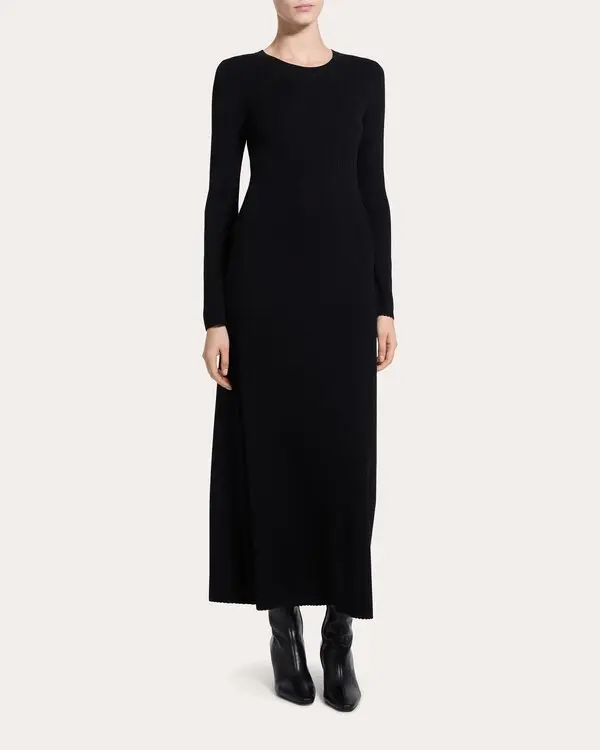 Theory Regal Wool Ribbed Long-sleeve Dress
