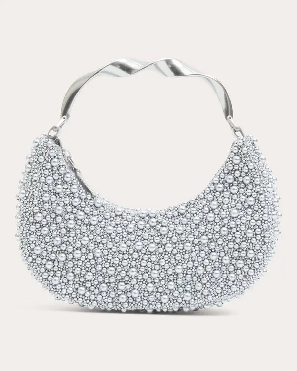 Simkhai Evelyn Beaded Crescent Handbag - Silver