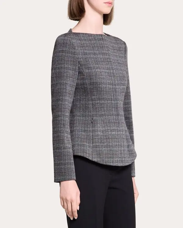 Theory Plaid Slim Boatneck Jacket