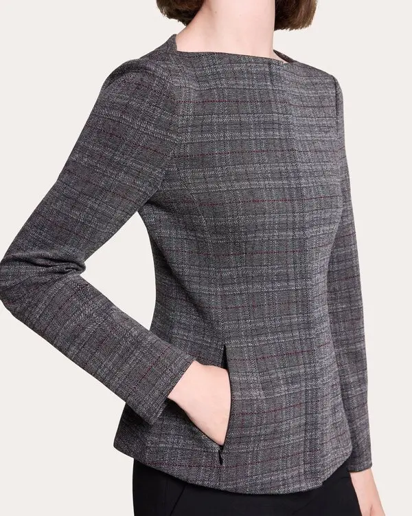 Theory Plaid Slim Boatneck Jacket