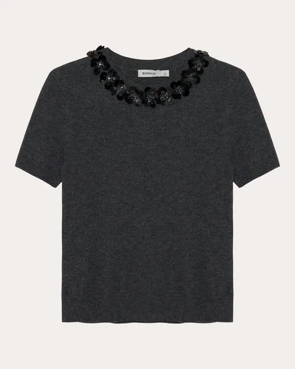 Simkhai Sophie Wool Cashmere Embellished Crewneck Top - Grey