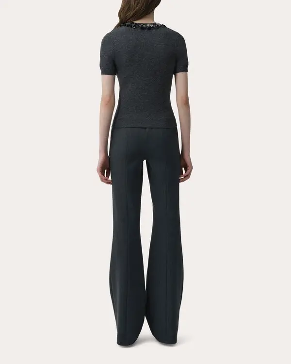 Simkhai Sophie Wool Cashmere Embellished Crewneck Top