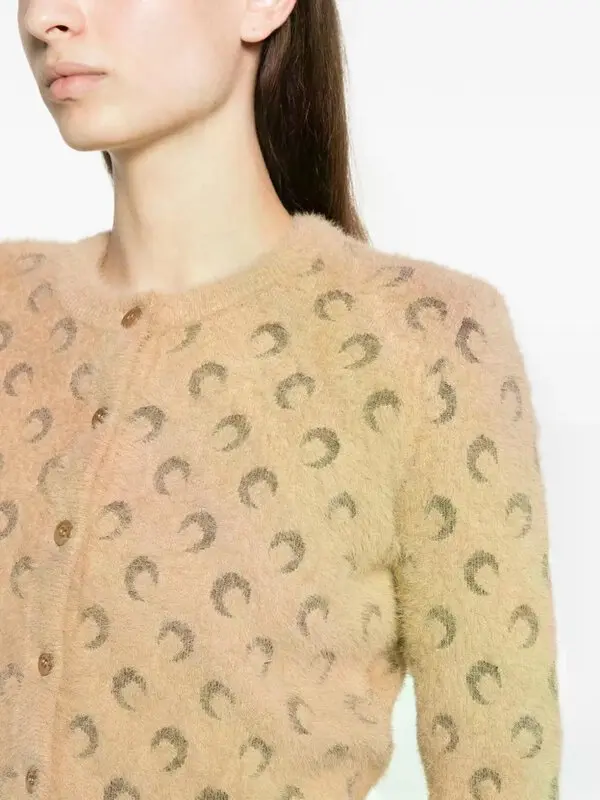 MARINE SERRE Fluffy Moon Jacquard Knit Long Sleeves Cardigan