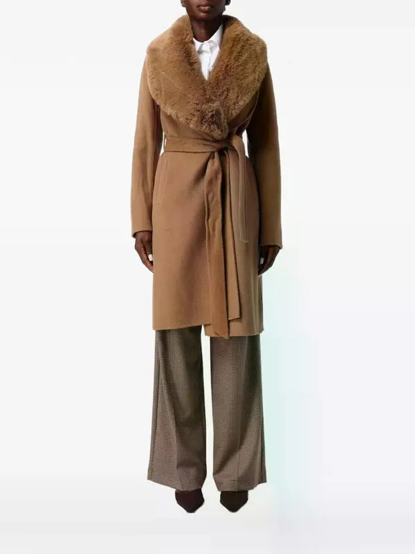 HANITA Faux-fur Collar Belted Coat - Brown