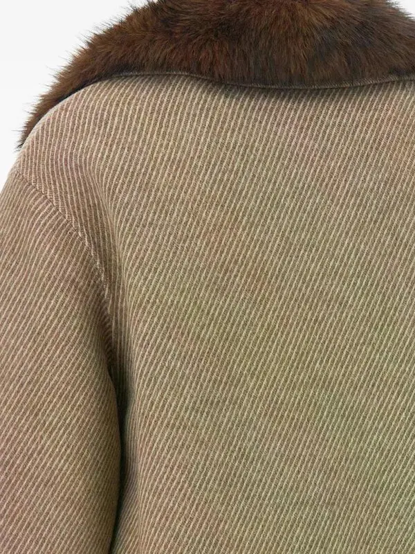 KAOS Herringbone-effect Faux-fur-collar Jacket - Neutrals