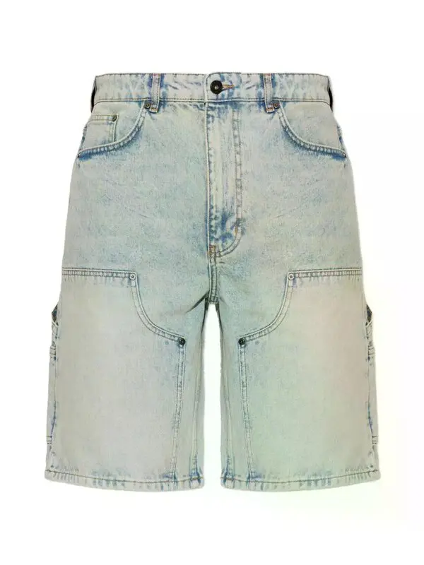 L/AB C/O OFF-WHITE Acid-wash Panelled Shorts - Blue