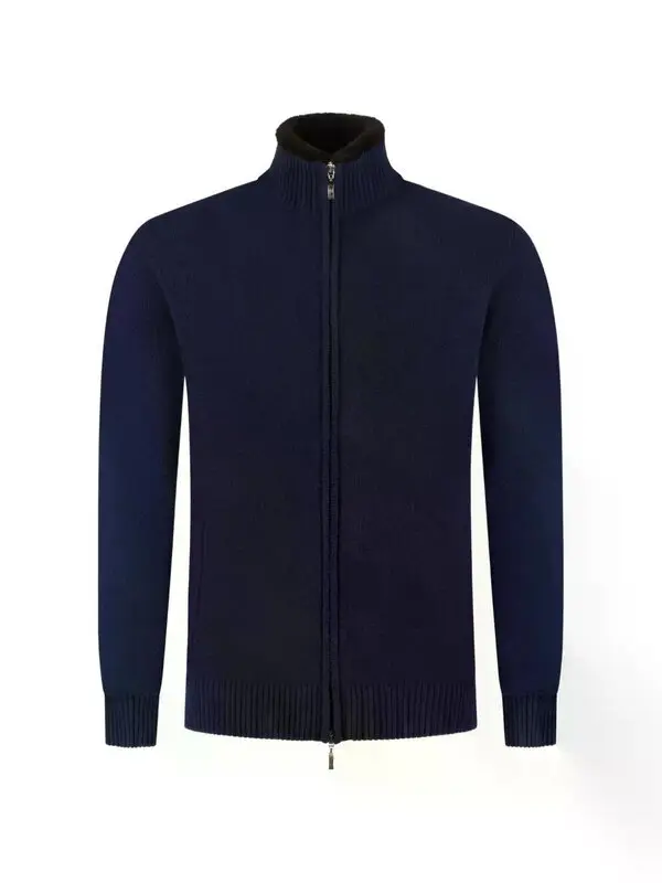 DORIANI CASHMERE Shearling-collar Zip-up Sweater