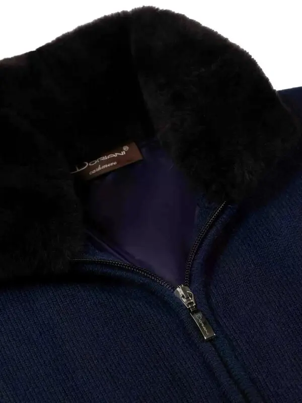 DORIANI CASHMERE Shearling-collar Zip-up Sweater