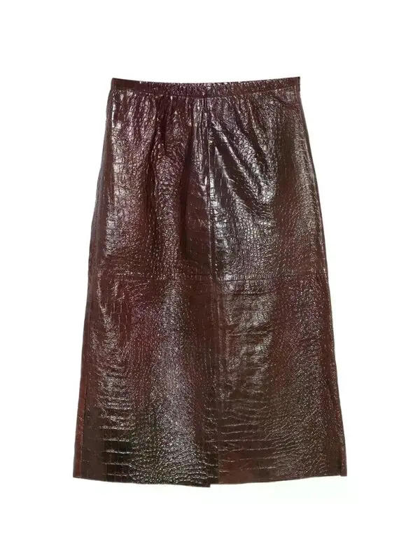 ALYSI Croc-effect Midi Skirt - Brown