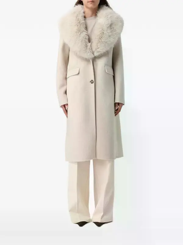 HANITA Faux-fur Trim Single-breasted Coat - Neutrals