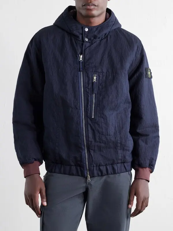 Stone Island Garment-dyed Hooded Padded Diagonal Cotton Wool-tc Twill Jacket
