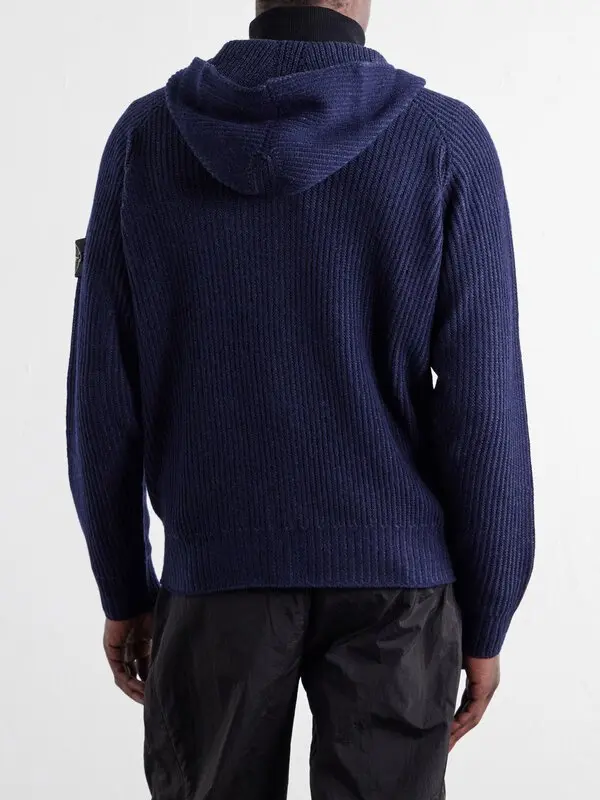 Stone Island Ribbed Cashmere And Wool-blend Zip-up Hoodie