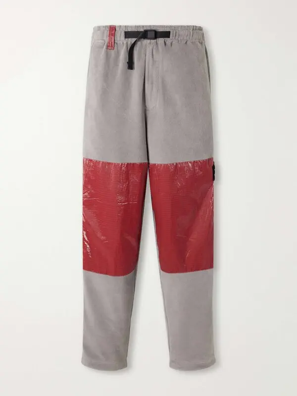 Stone Island Straight-leg Belted Heat-reactive Ripstop-trimmed Brushed Cotton-blend Fleece Trousers - Gray