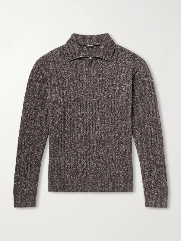 Zegna Cable-knit Wool And Cashmere-blend Half-zip Sweater