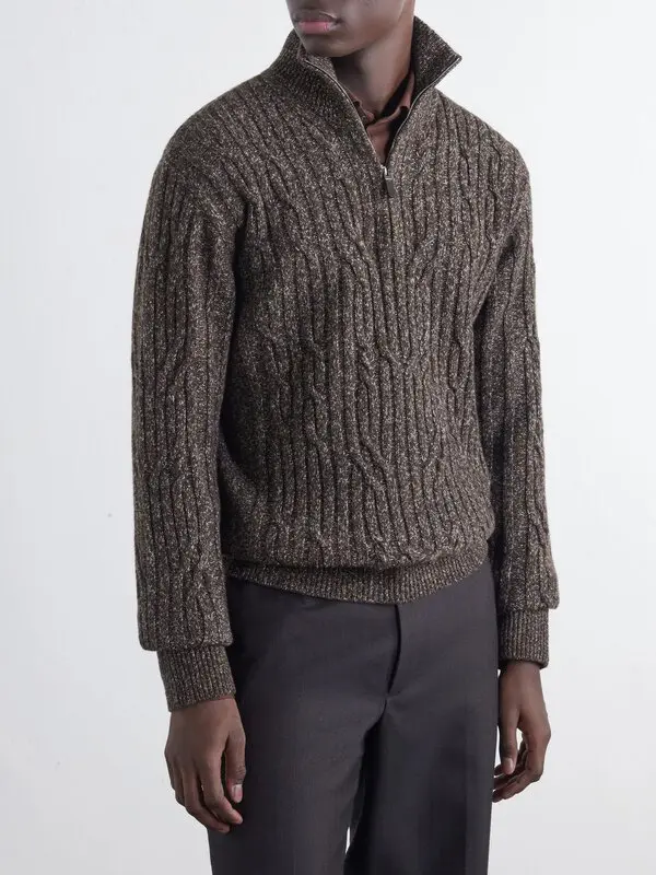 Zegna Cable-knit Wool And Cashmere-blend Half-zip Sweater