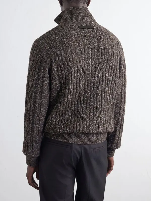 Zegna Cable-knit Wool And Cashmere-blend Half-zip Sweater