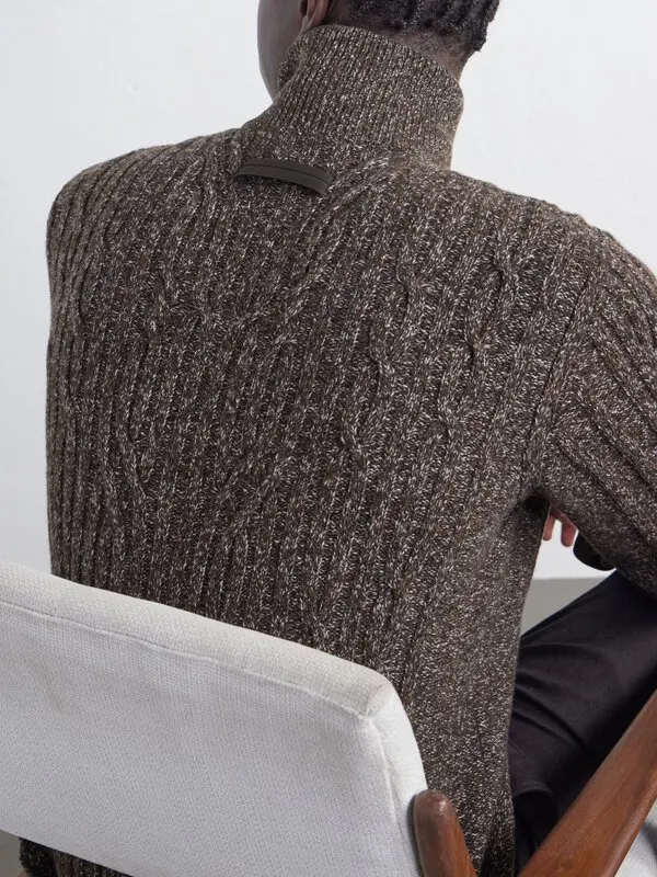 Zegna Cable-knit Wool And Cashmere-blend Half-zip Sweater