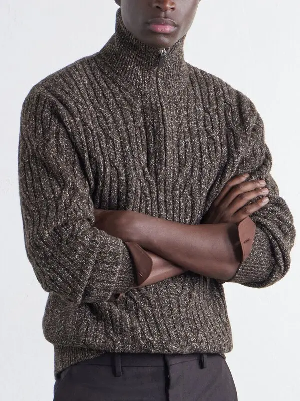 Zegna Cable-knit Wool And Cashmere-blend Half-zip Sweater