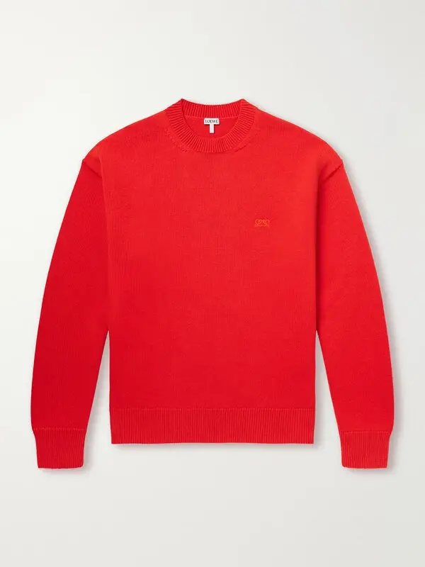 Loewe Anagram-embroidered Cashmere-blend Sweater - Red