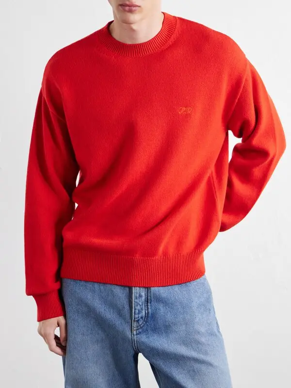 Loewe Anagram-embroidered Cashmere-blend Sweater - Red