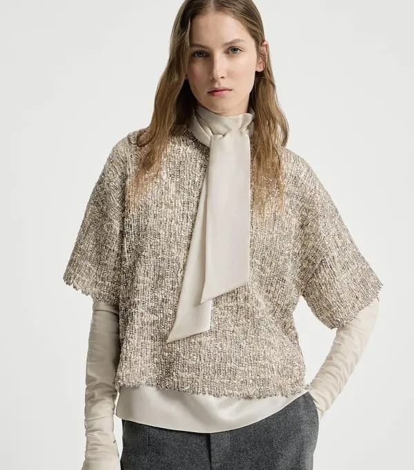 Brunello Cucinelli Embroidered Short-sleeve Sweater