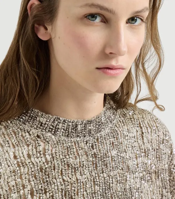 Brunello Cucinelli Embroidered Short-sleeve Sweater