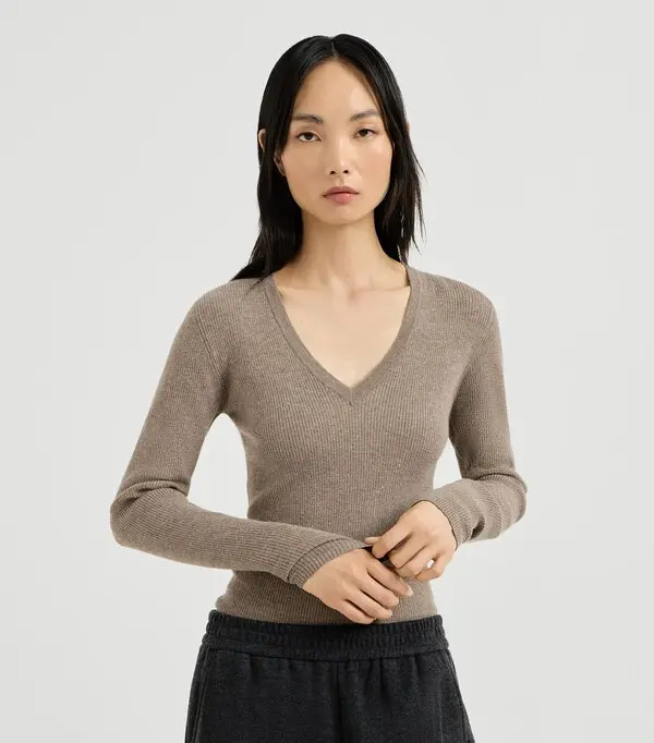 Brunello Cucinelli Cashmere-blend Ribbed Sparkle Sweater