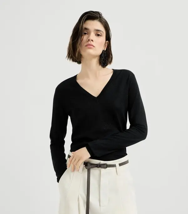 Brunello Cucinelli Cashmere-blend Sparkle V-neck Sweater
