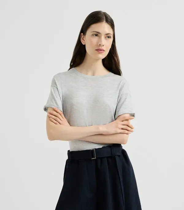 Brunello Cucinelli Cashmere-blend Sparkle Short-sleeve Sweater - Grey