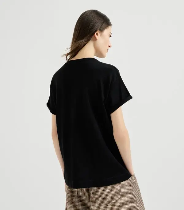 Brunello Cucinelli Cashmere-blend Sparkle Short-sleeve Sweater - Black