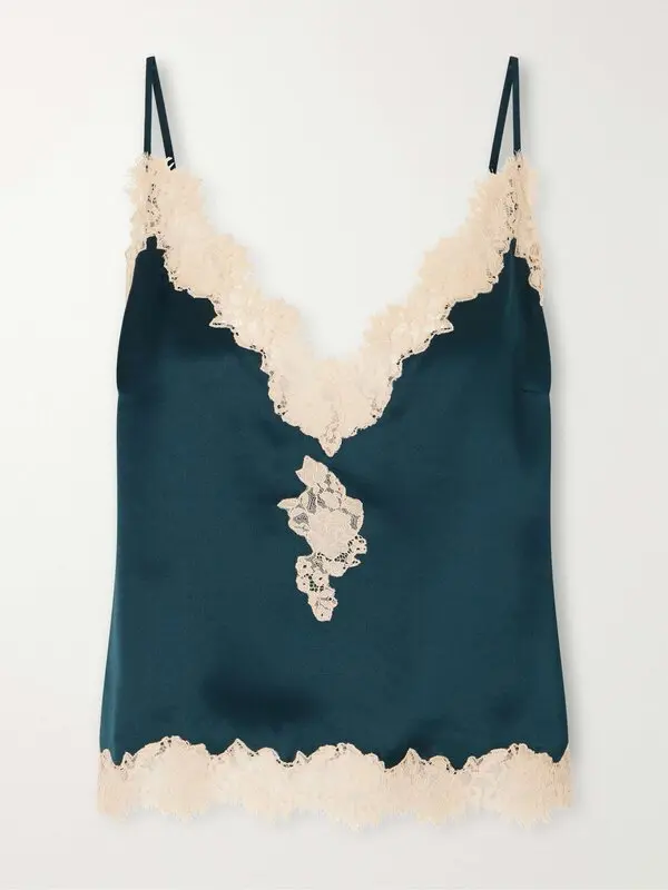 DÔEN Kira Corded Lace-trimmed Silk-satin Cami - Emerald