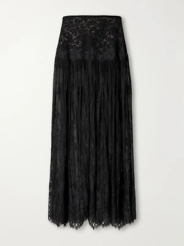 DÔEN Giorgine Scalloped Lace Midi Skirt - Black