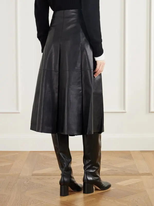 JOSEPH Riya Paneled Pleated Leather Midi Skirt