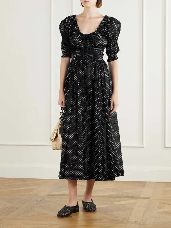DÔEN Ischia Polka Dots Organic Cotton Voile Midi Dress