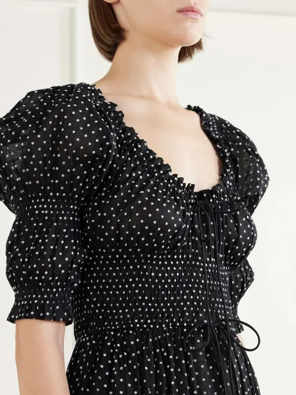 DÔEN Ischia Polka Dots Organic Cotton Voile Midi Dress