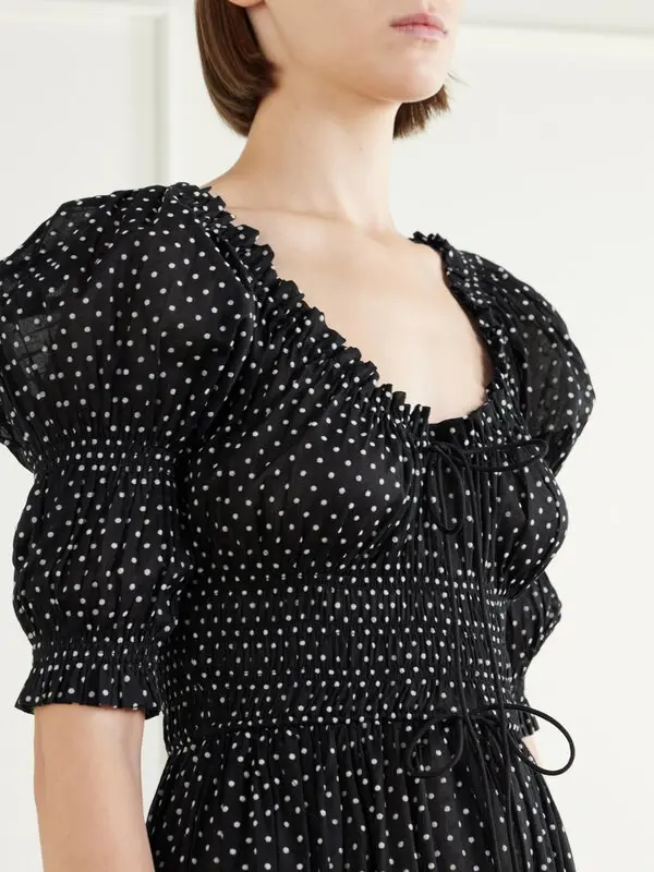 DÔEN Ischia Polka Dots Organic Cotton Voile Midi Dress - Multi