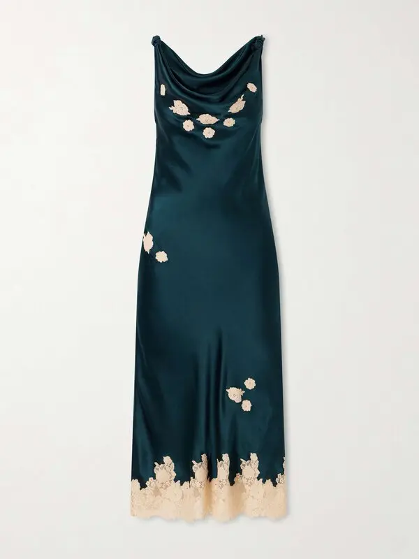 DÔEN Mathilde Lace-trimmed Silk Satin Midi Dress