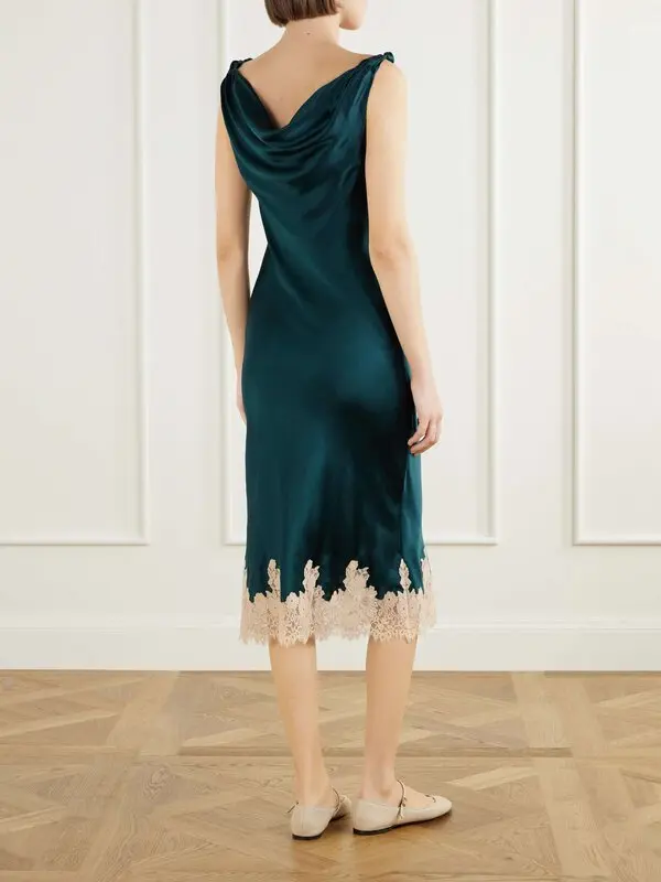 DÔEN Mathilde Lace-trimmed Silk Satin Midi Dress