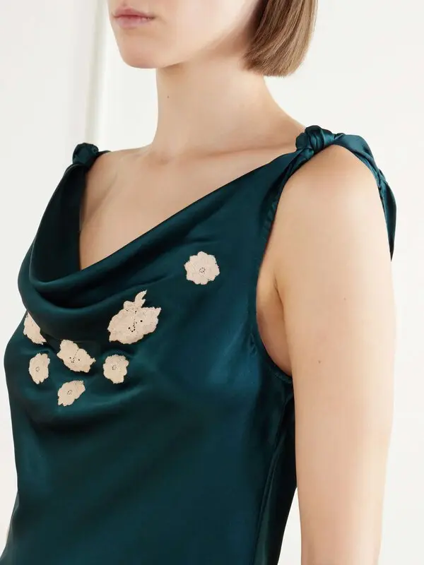 DÔEN Mathilde Lace-trimmed Silk Satin Midi Dress