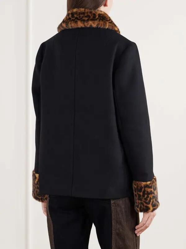 Rixo Aldith Leopard Plush-trimmed Melton Wool-blend Jacket