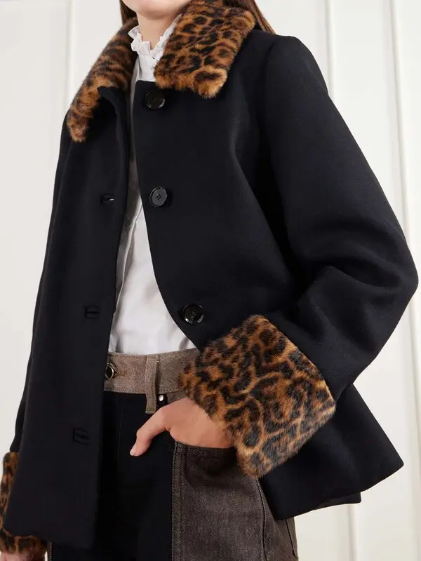 Rixo Aldith Leopard Plush-trimmed Melton Wool-blend Jacket