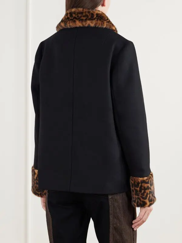 Rixo Aldith Leopard Plush-trimmed Melton Wool-blend Jacket