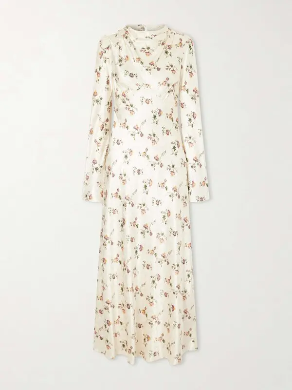 DÔEN Floral-printed Satin Maxi Dress
