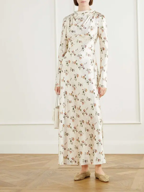 DÔEN Floral-printed Satin Maxi Dress